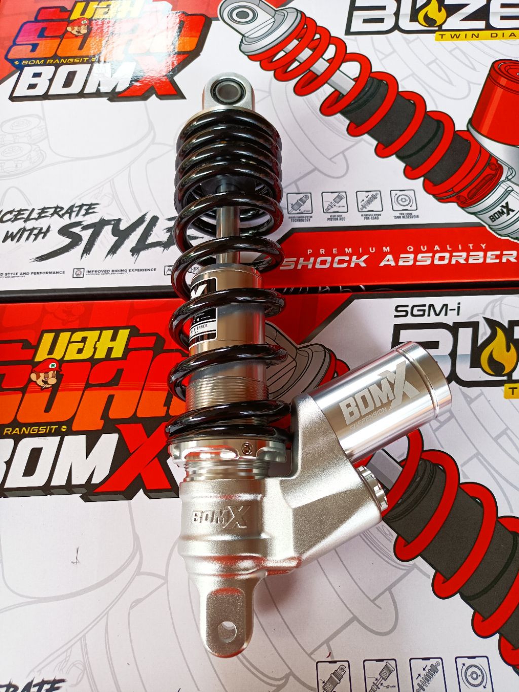 BOM-X REAR SHOCK (335MM/300MM) for (CLICK/MIO/M3/GEAR/BEAT/FAZZIO ECT ...