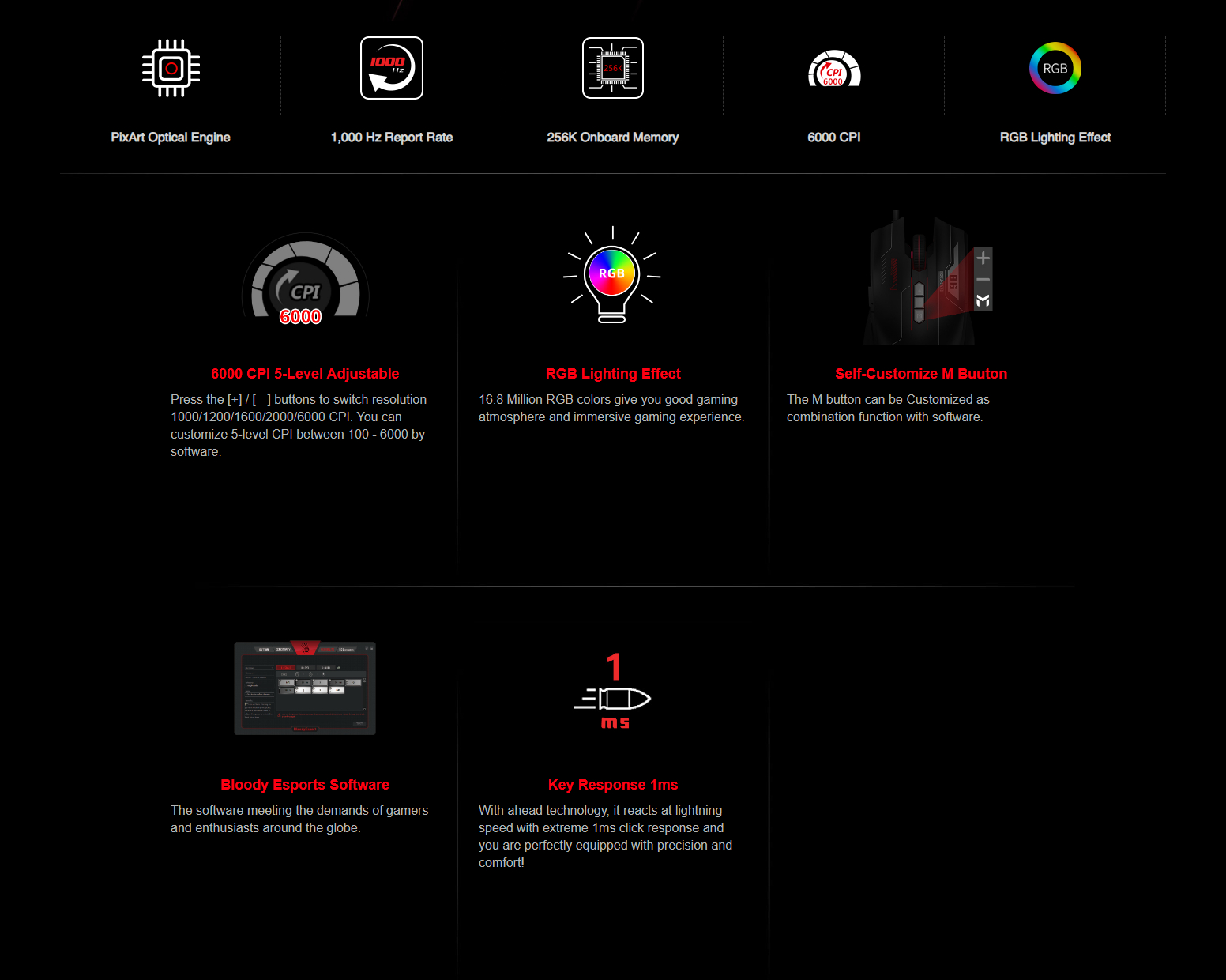 A4Tech Bloody ES7 6000 CPI PixArt Optical Engine RGB E-Sports Gaming ...