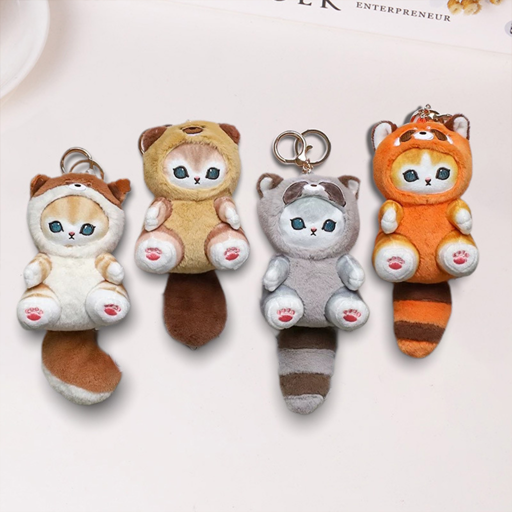 13Cm Plush Keychain Mofusand Keychain Cute Little Raccoon Squirrel ...