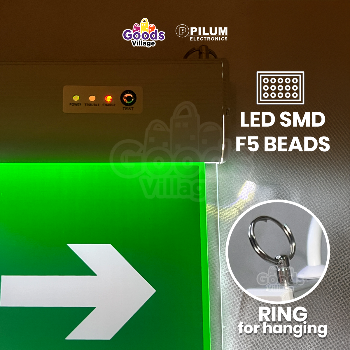 GOODS VILLAGE Emergency Exit Sign Led safety exit light Rechargeable ...