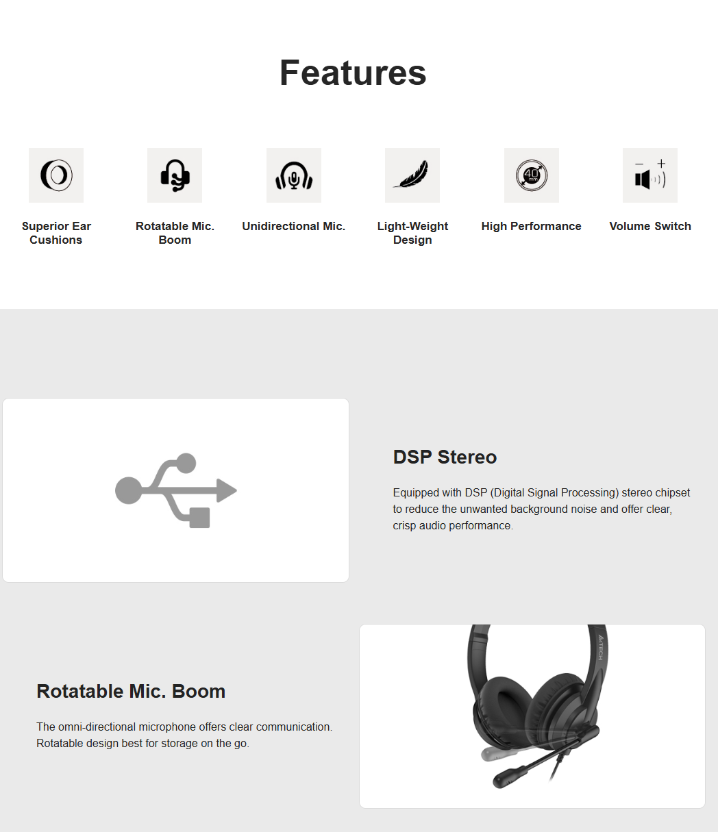 A4tech HU-10 Comfortable USB Headset w/ Noise-Cancelling Mic - Superior ...