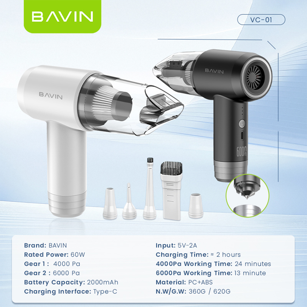 BAVIN VC01 2000mAh 6 in 1 Handheld Wireless Vacuum 6000Pa Suction Wet & Dry Use for Home & Car ...