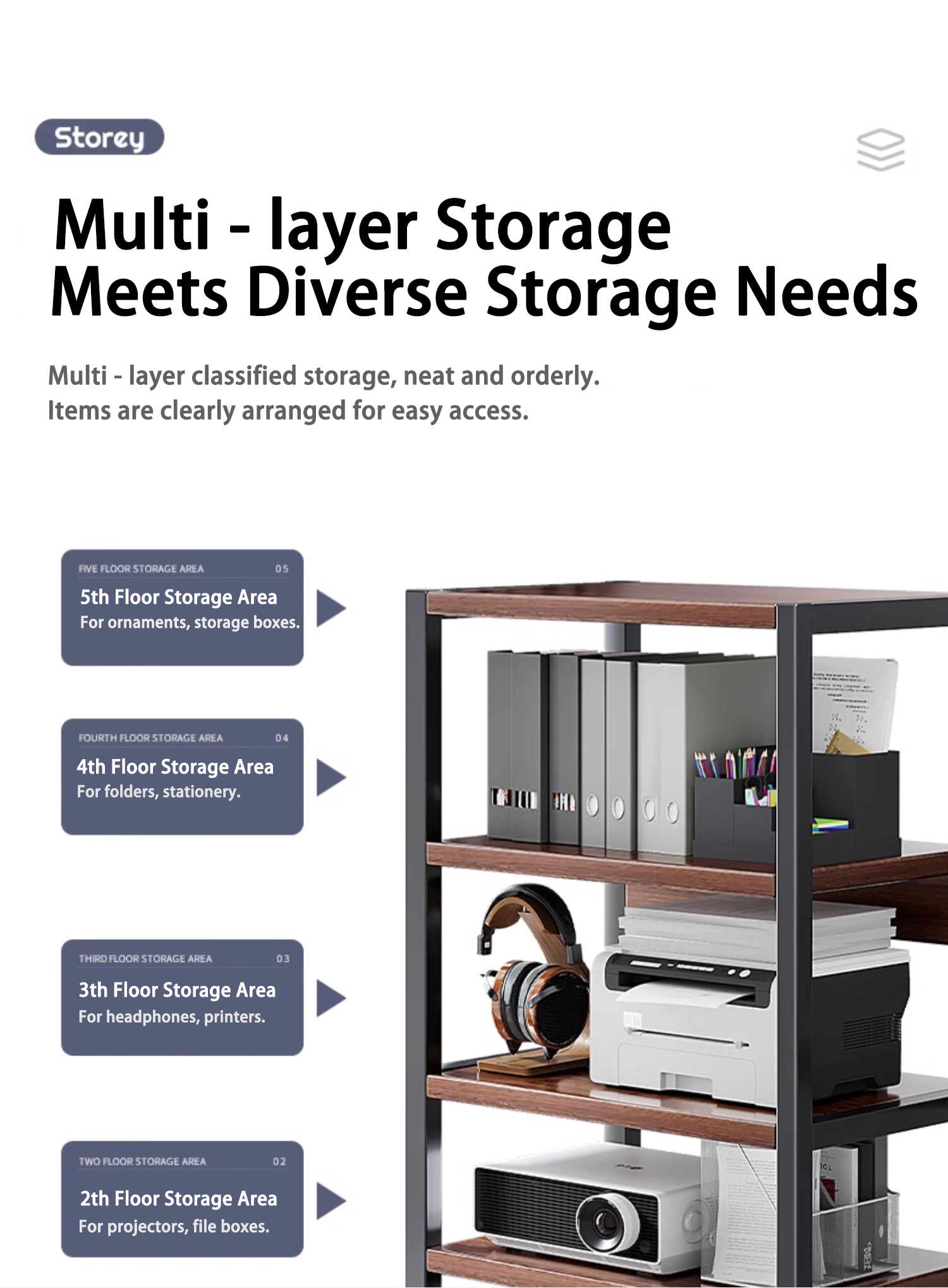 3 Layers CPU Stand Heavy Duty Office Storage Shelf With Wheels Mobile ...