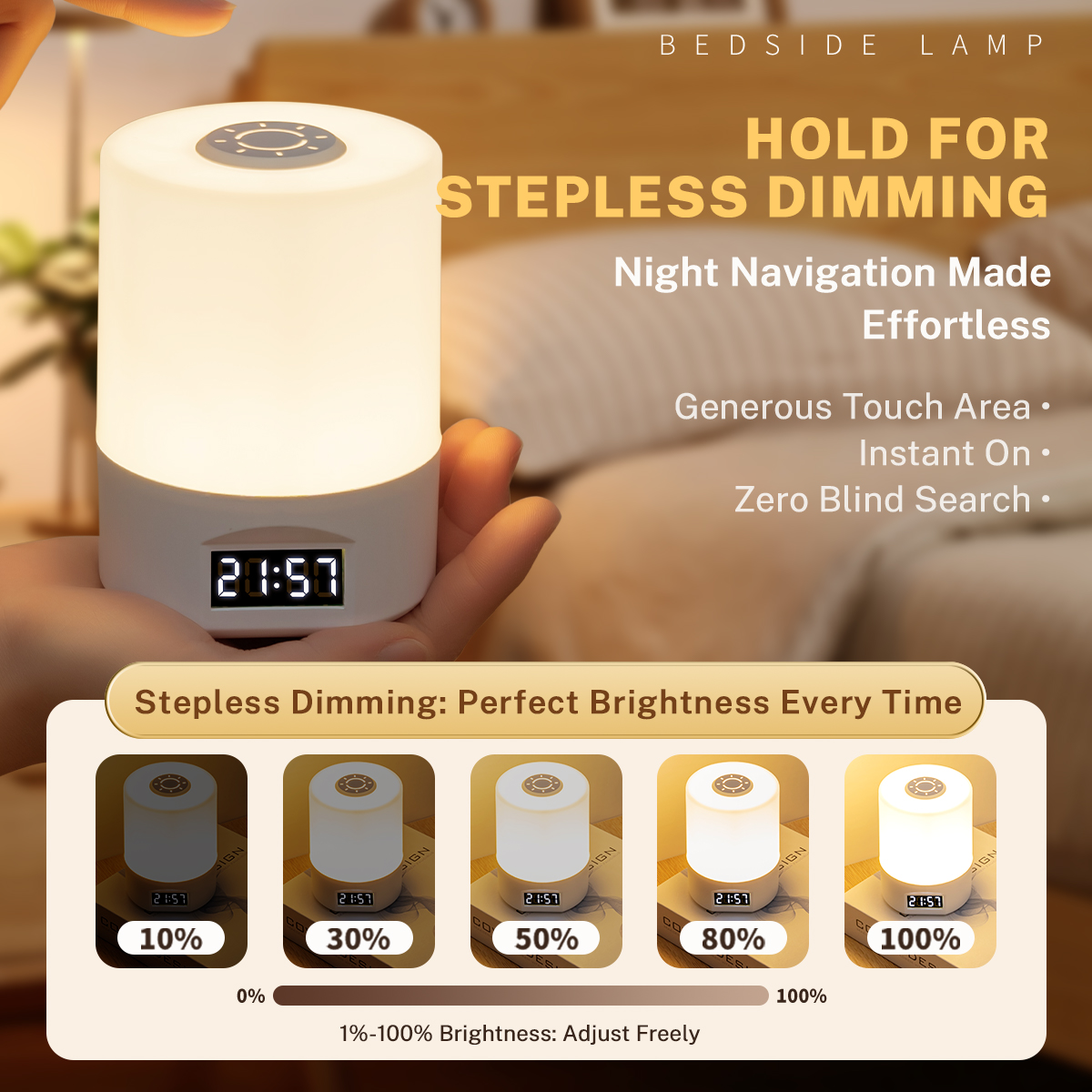 Dimmable Night Lamp LED 3Colour Touch Lights USB Dim Light Small ...