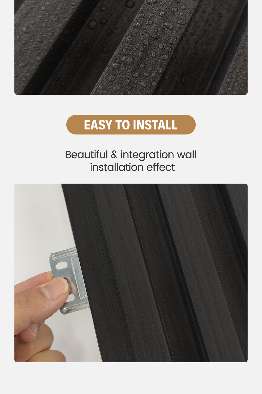 WPC Fluted Wall Panel Sticker Waterproof Grille Design Ecological Board ...