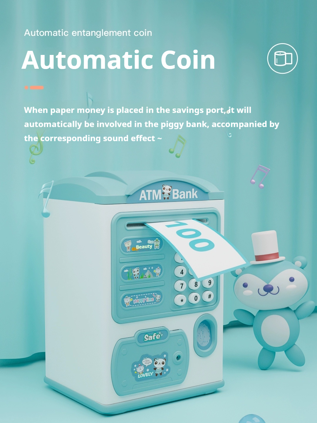 Large capacity ATM piggy bank ATM toys fingerprint piggy bank smart ...