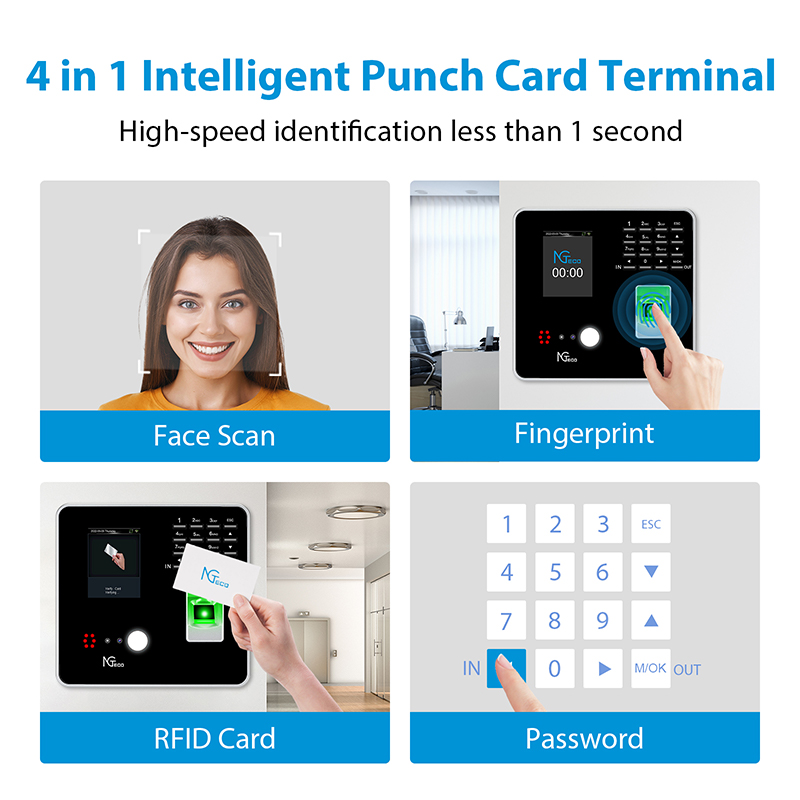 NGTeco MB2 Face Time Attendance Machine RFID Card PIN Finger Time Clock ...