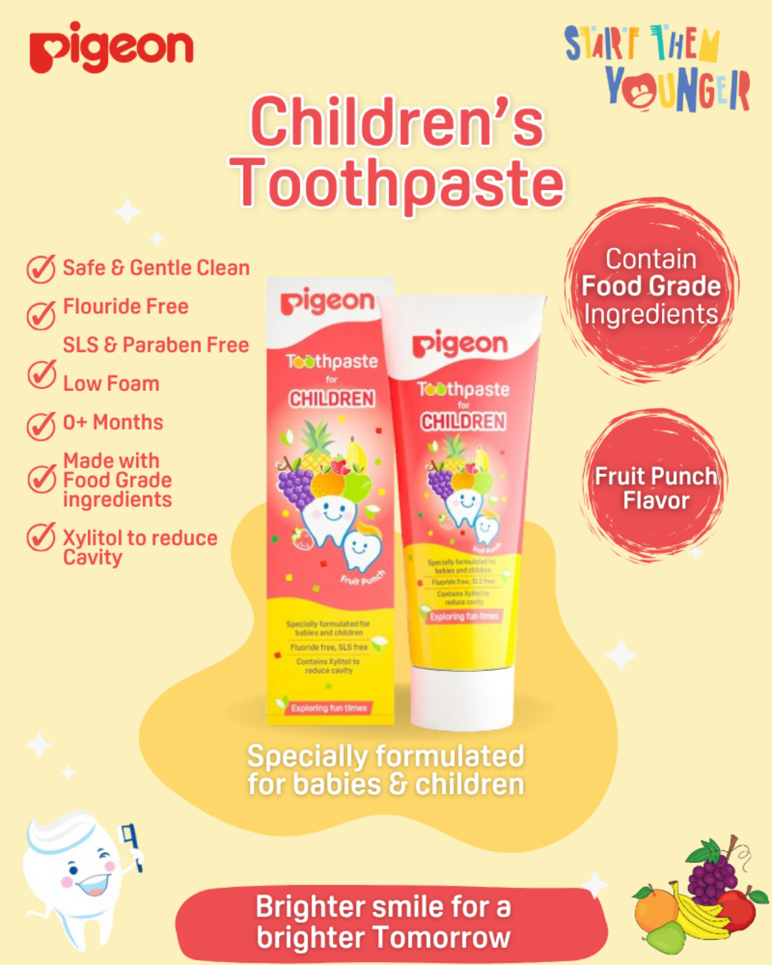 Pigeon Toothpaste Fruit Punch - Anti Cavity, Safe to Swallow, SLS ...