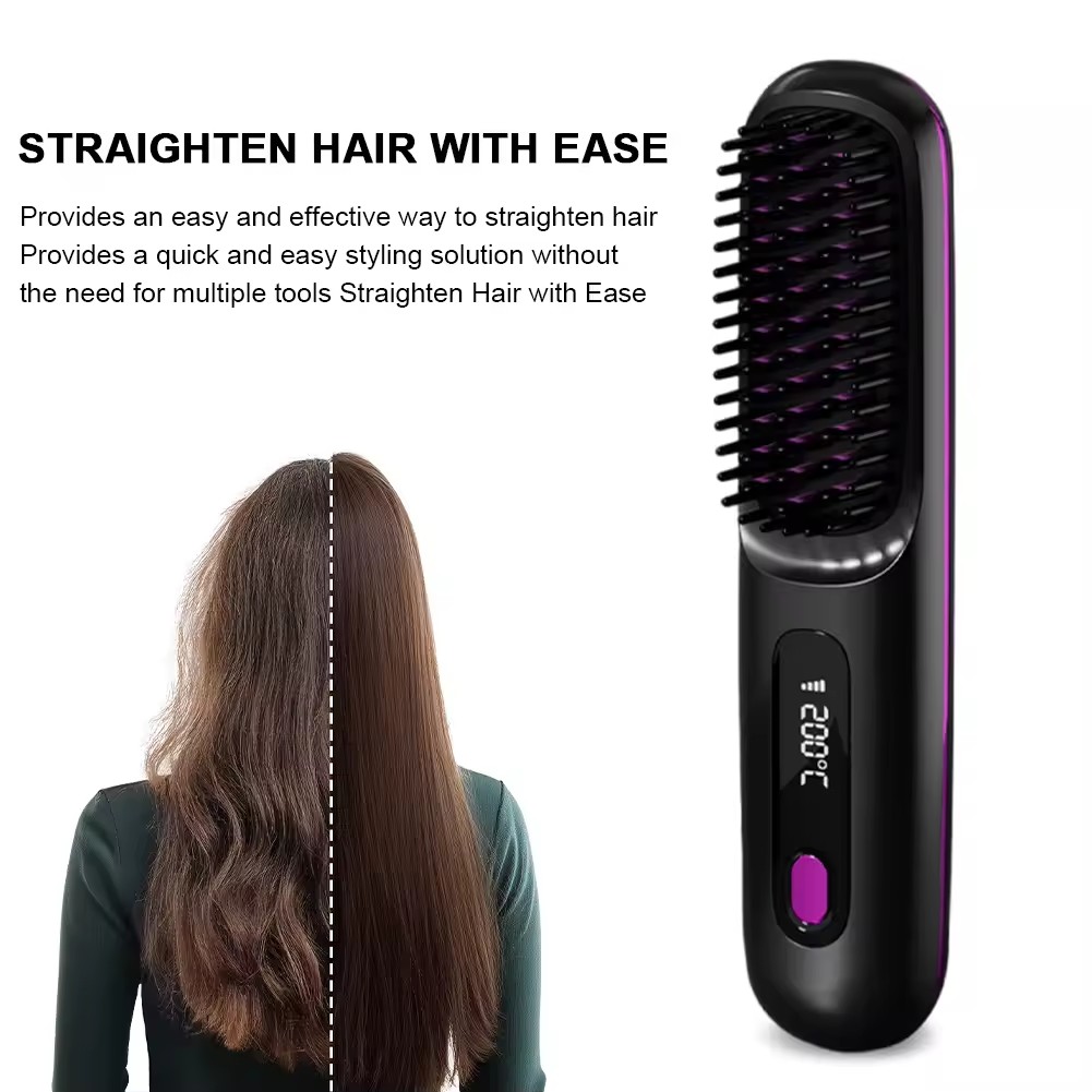 S7 Portable Hair Straightener Comb Brush USB Rechargeable Hair Iron ...