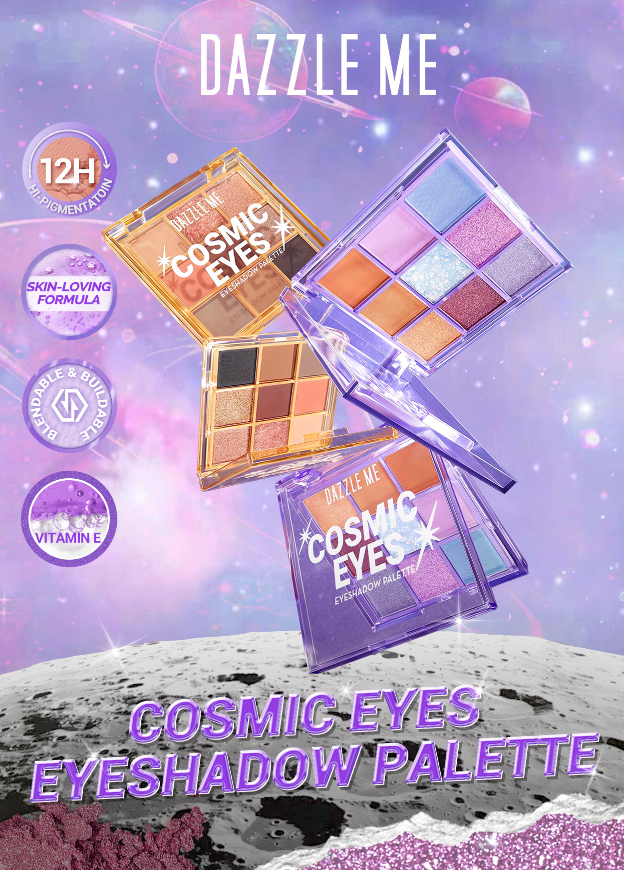 DAZZLE ME Cosmic Eyes Eyeshadow Palette | 12H High Pigment Blendable ...
