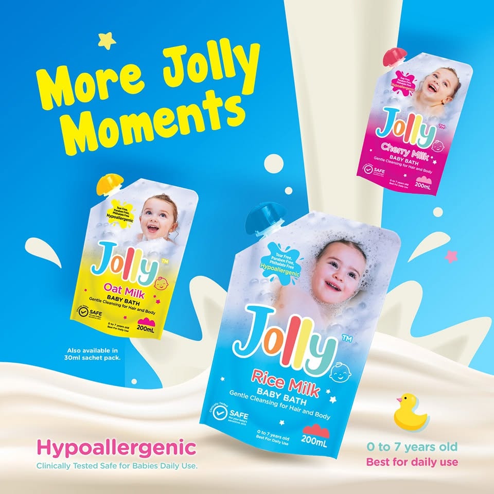 Jolly Baby Bath Powder Oat Cherry Rice Milk 200ml Hair and Body Bath ...
