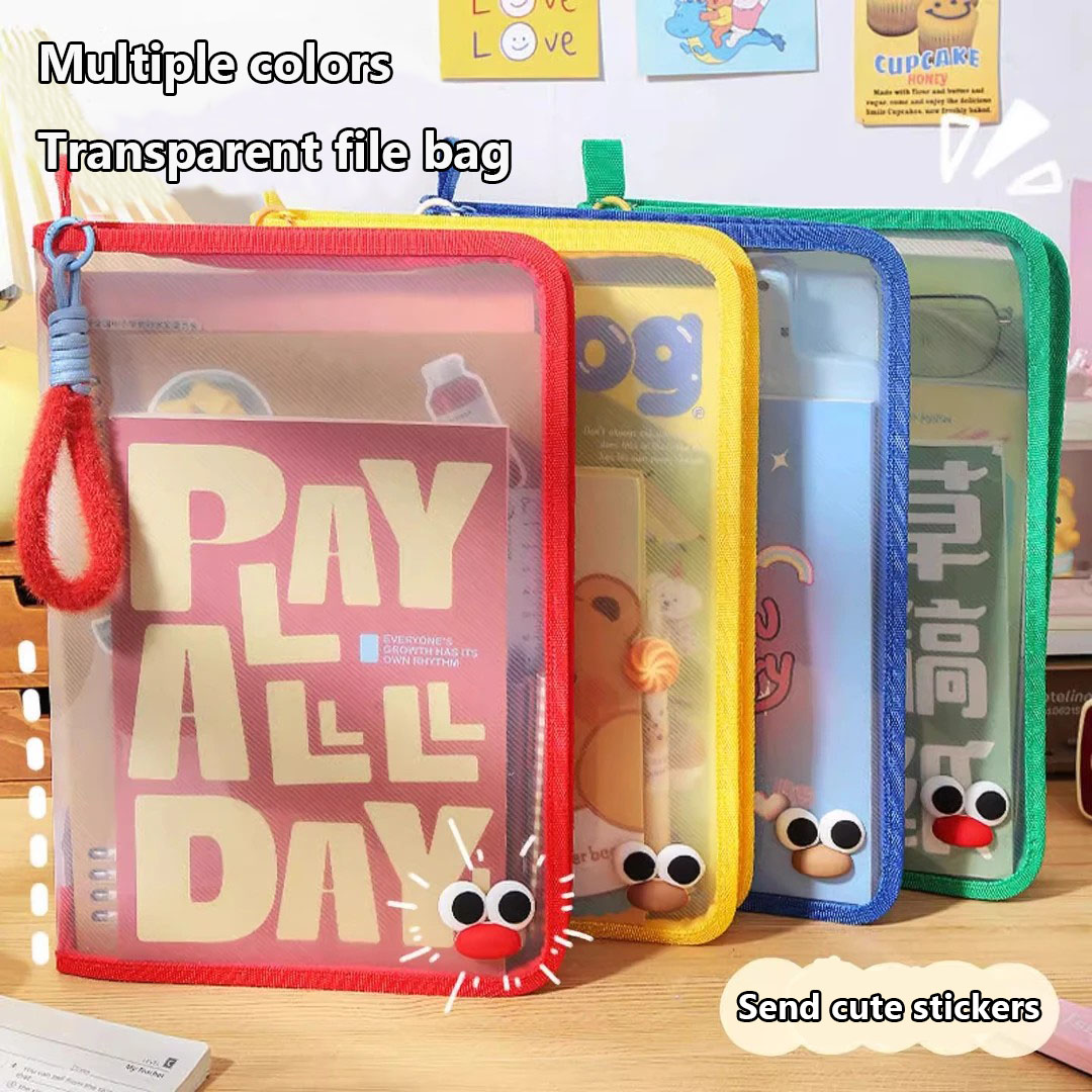 A4 Zipper File Bag PP Transparent Storage Pouch with Handle Dustproof ...