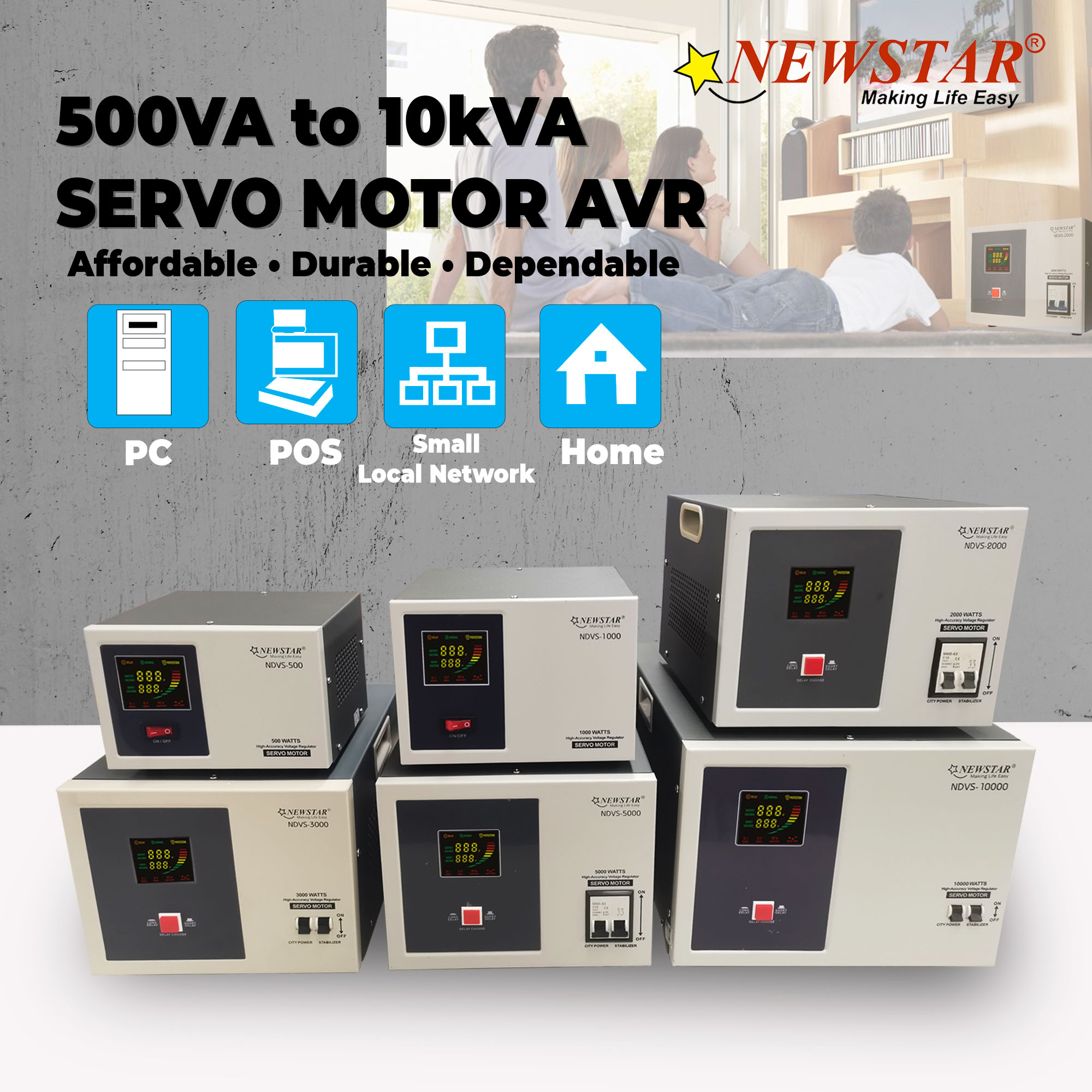 Newstar NDVS-1000 Servo Motor 1000W High Accuracy Automatic Voltage ...