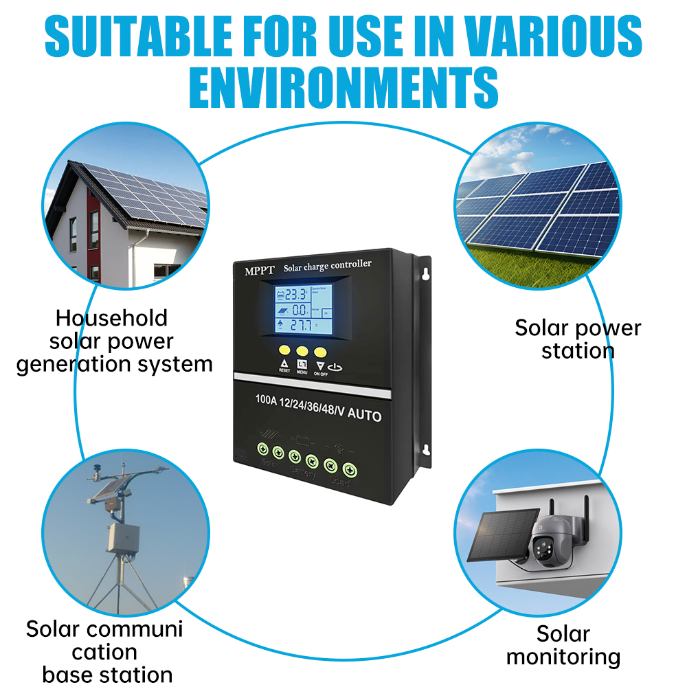 MPPT Solar Controller 30A/ 60A/80A/100A 12V 24V 36V 48V With LCD Screen AUTO Battery Charger ...