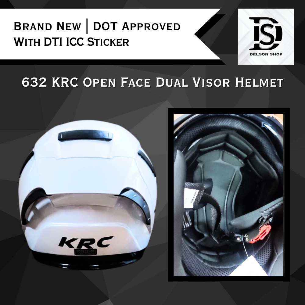 KRC 632 Open Face Dual Visor Helmet - DOT Approved w/ DTI ICC Sticker ...