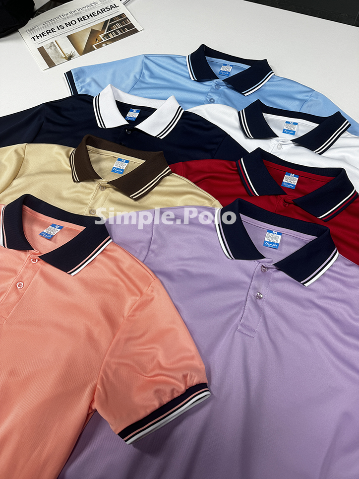 Simple Rush Unisex stripe polo shirt Peach color stand neck striped ...