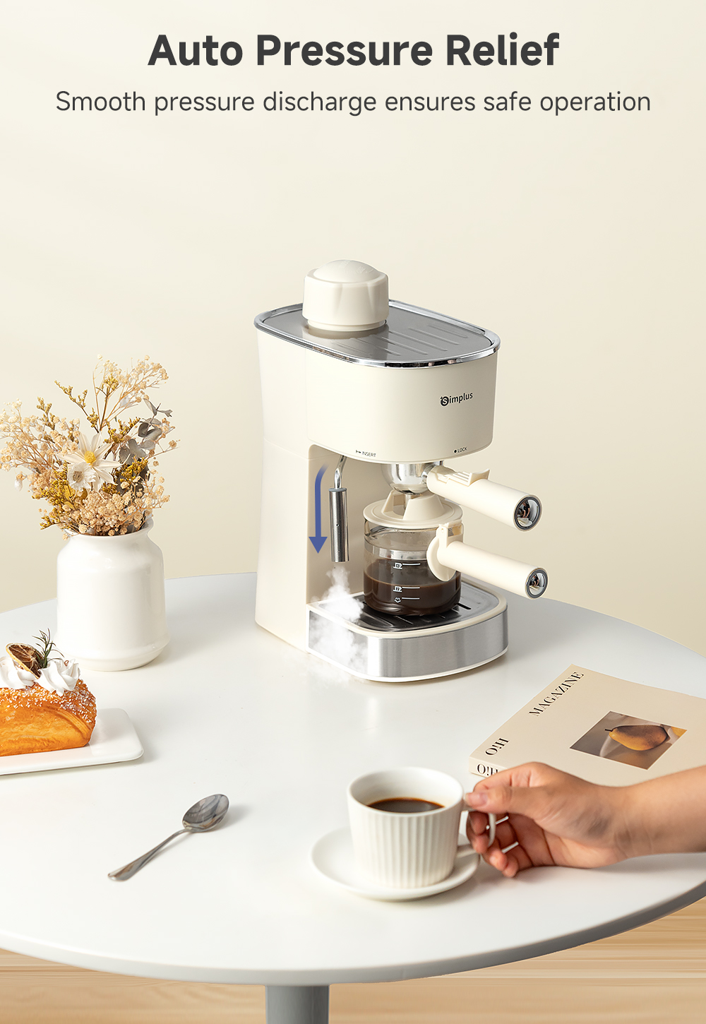 Simplus Coffee Machine Semi-Automatic Espresso Maker Steam Frothing ...