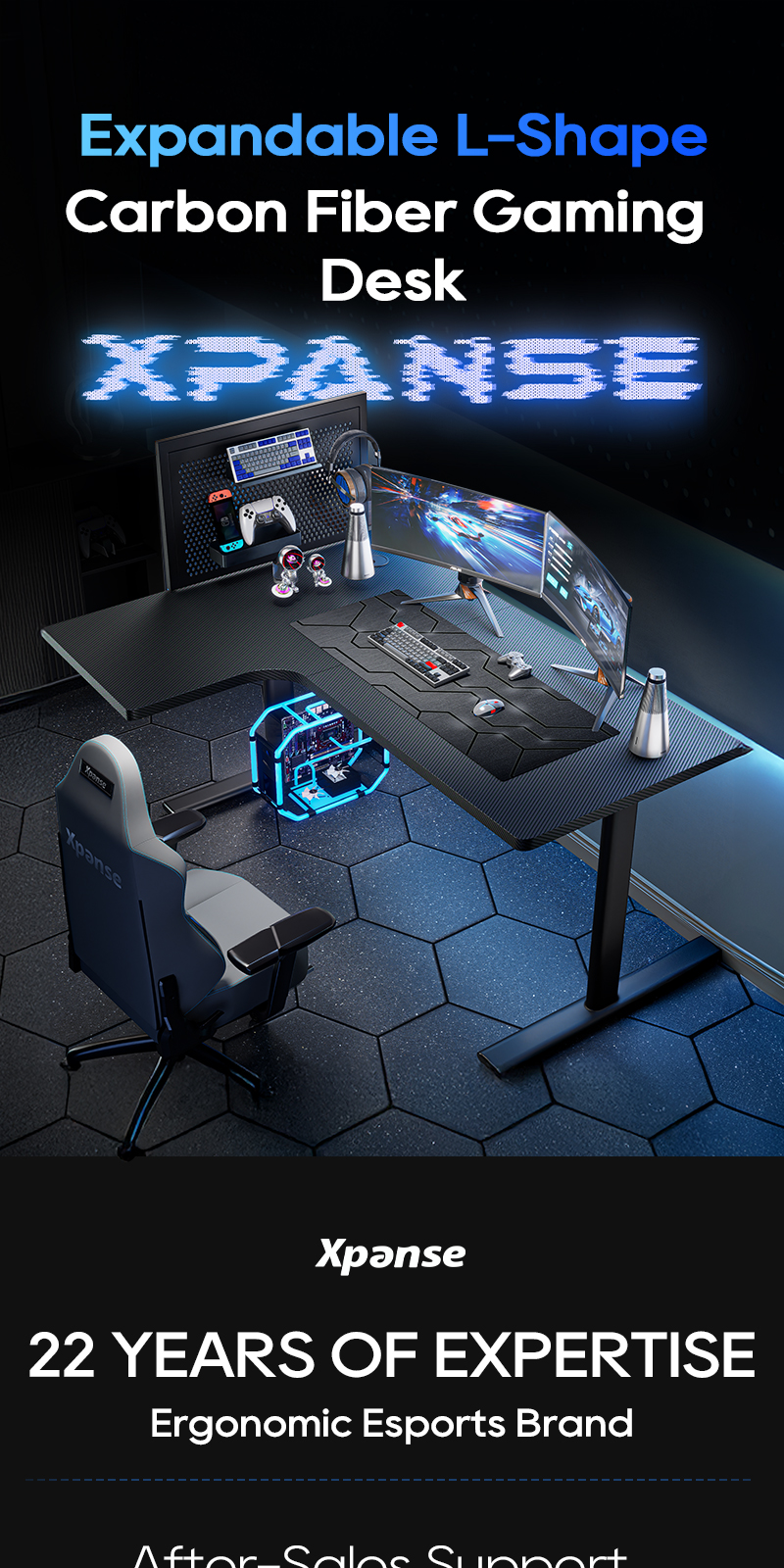 Xpanse L-Shaped Gaming Table Corner Study/Office Table Adjustable ...
