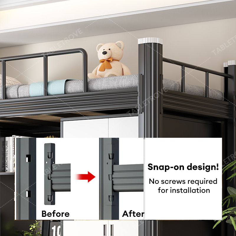TABLETROVE Bed Brame Metal Loft Bed Frame Iron Loft Bunk Bed Apartment ...