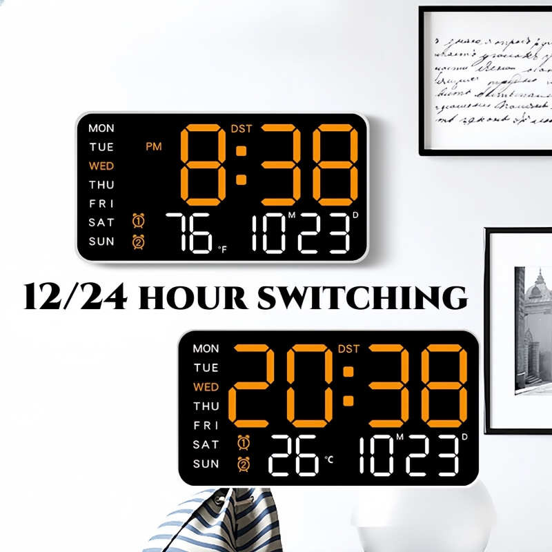 Electronic Wall Clock Multi-functional Digital LED Clocks Date Calendar ...