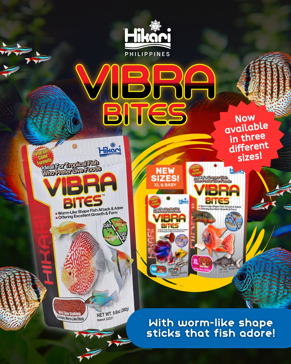 Hikari Tropical Vibra Bites Sinking worm-like stick (Vibrant Color ...