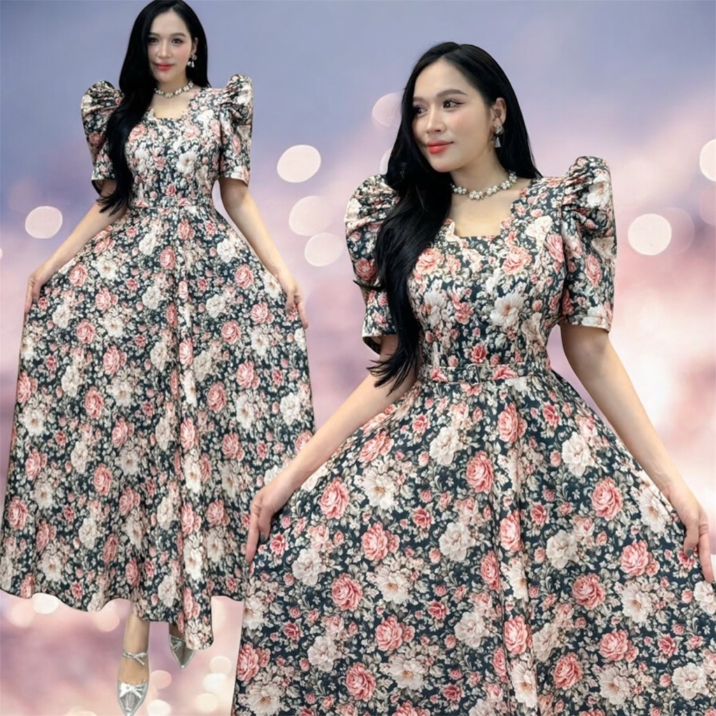 Modern Filipiniana Tafta Floral Print Vietnam Non-Padded Maxi Dress ...