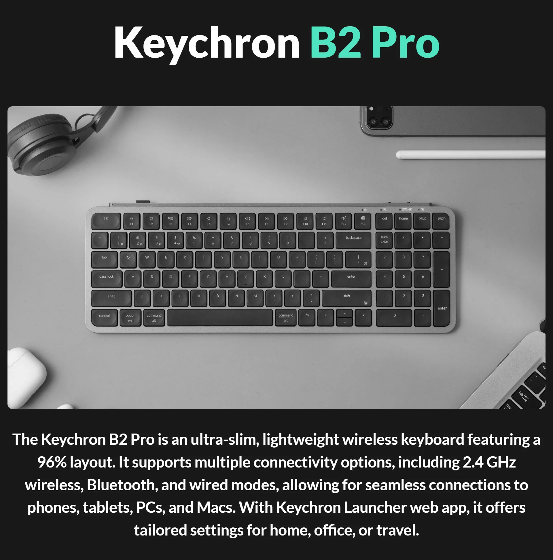 Keychron B2 Pro Ultra-Slim 96% Tri-Mode Wireless Keyboard | Shopee ...