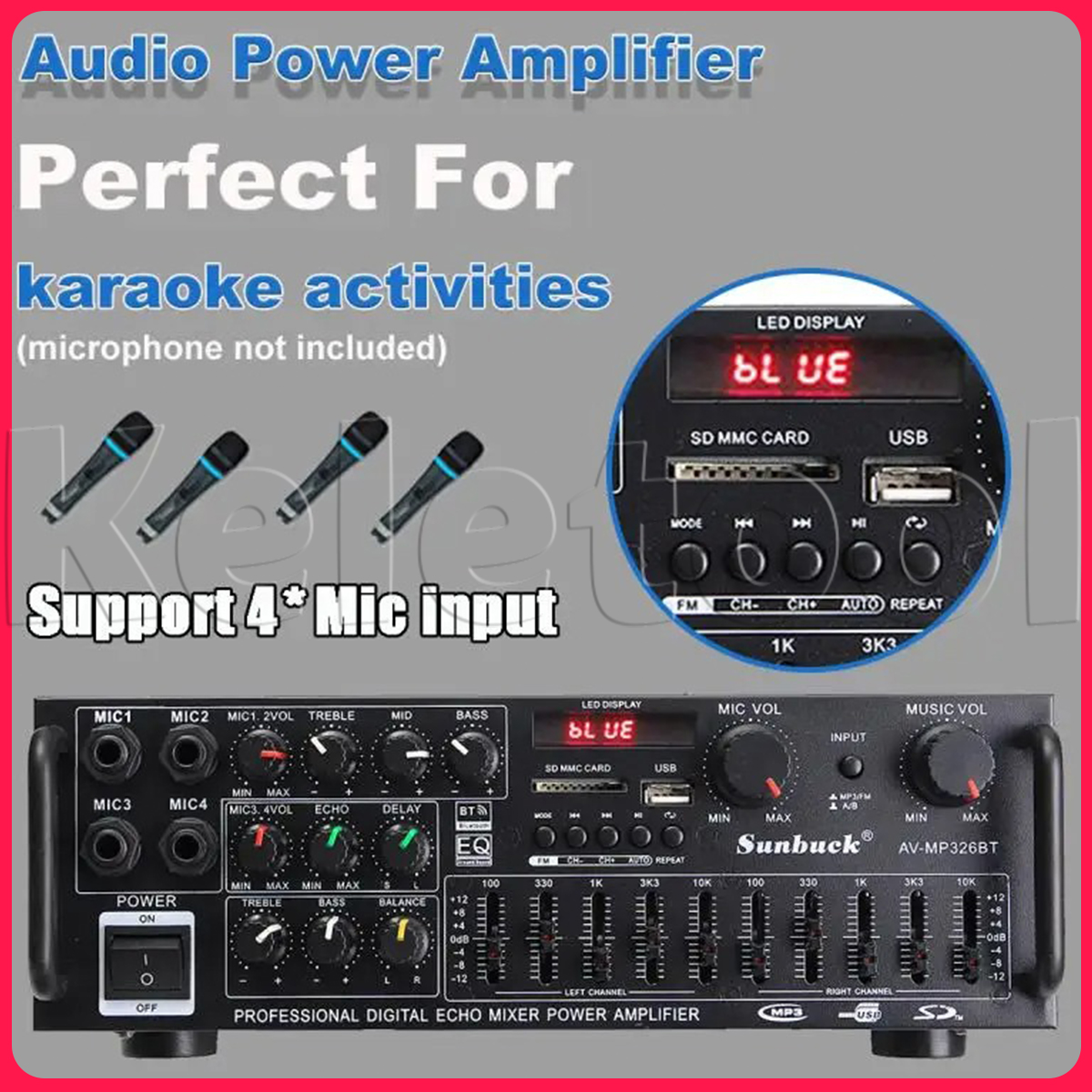 3500W 326BT Home Stereo Audio Amplifier With Mixer Bluetooth 2CH EQ ...
