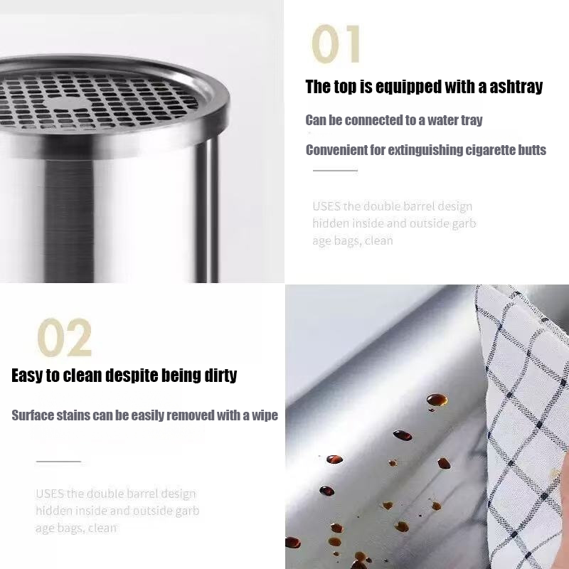 Trash can with ashtray stainlesssteel circular square titanium black ...