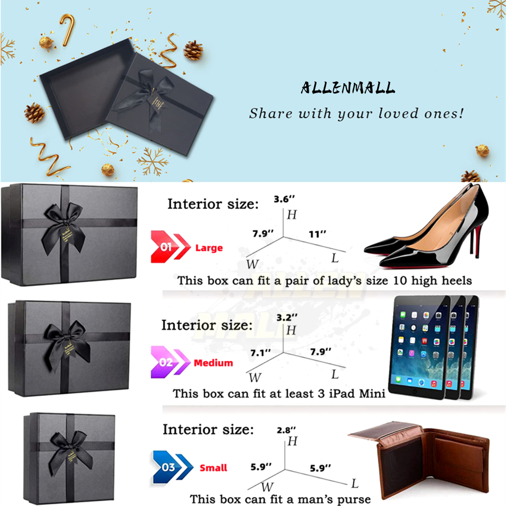 Square Hard Gift Box with Black Bowknot Ribbon,For Anniversaries ...