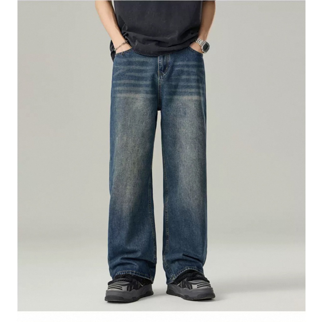 Baggy Jeans Korean Style Jeans pants for Men straight cut Men's denim pants for men wide leg ...