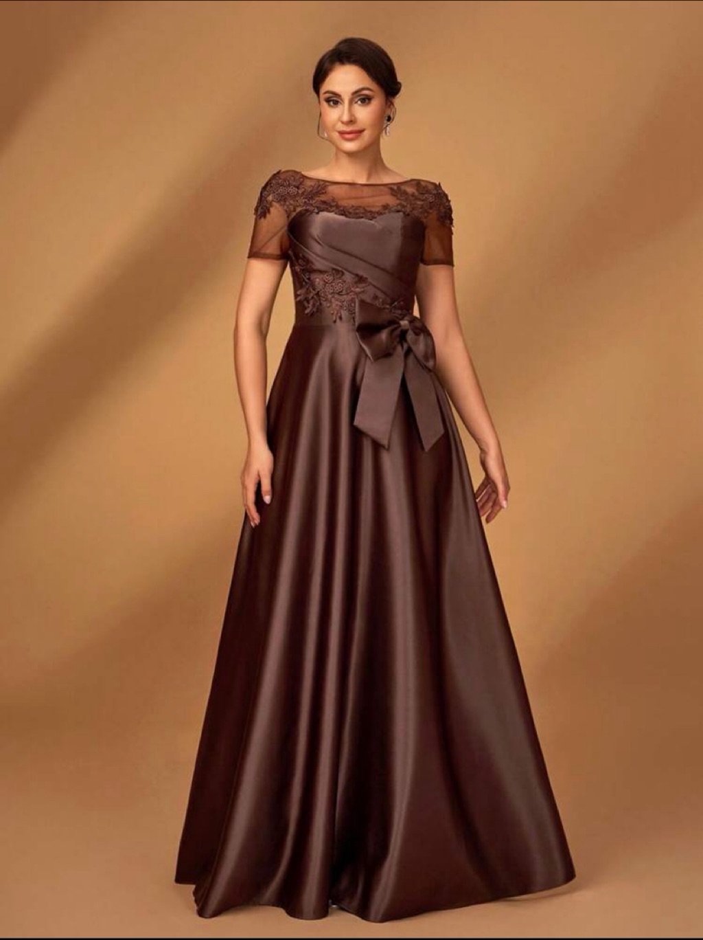 Rhian Elegant Luxurious Romantic Mesh Patchwork Satin Pleated Beaded ...