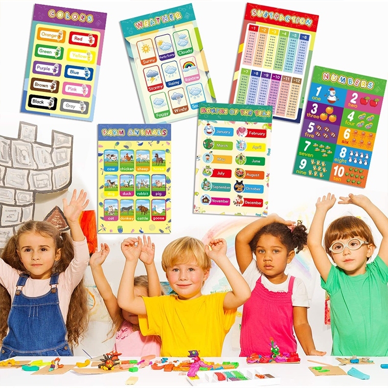 12 PCS Learning Materials Educational Charts For Kids Abakada English ...