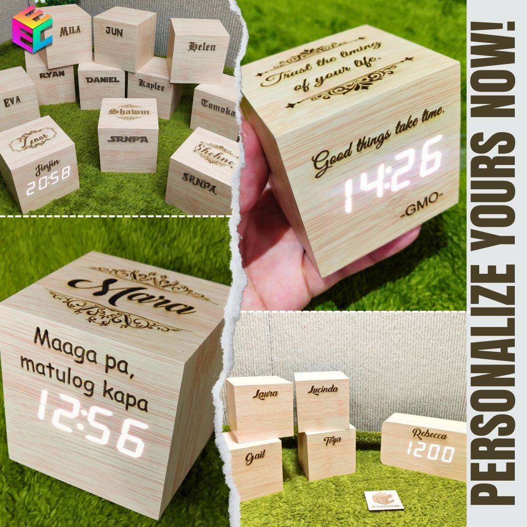 WOODCLOCK Digital Alarm Clock — Custom Name Engraved Wooden Design ...