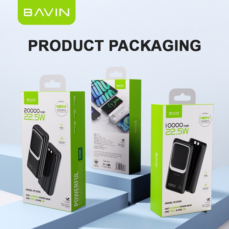 BAVIN PC1029 10000mAh / PC1030 20000mAh 22.5W Fast Charging Powerbank w/ Built-in Cable, LED ...