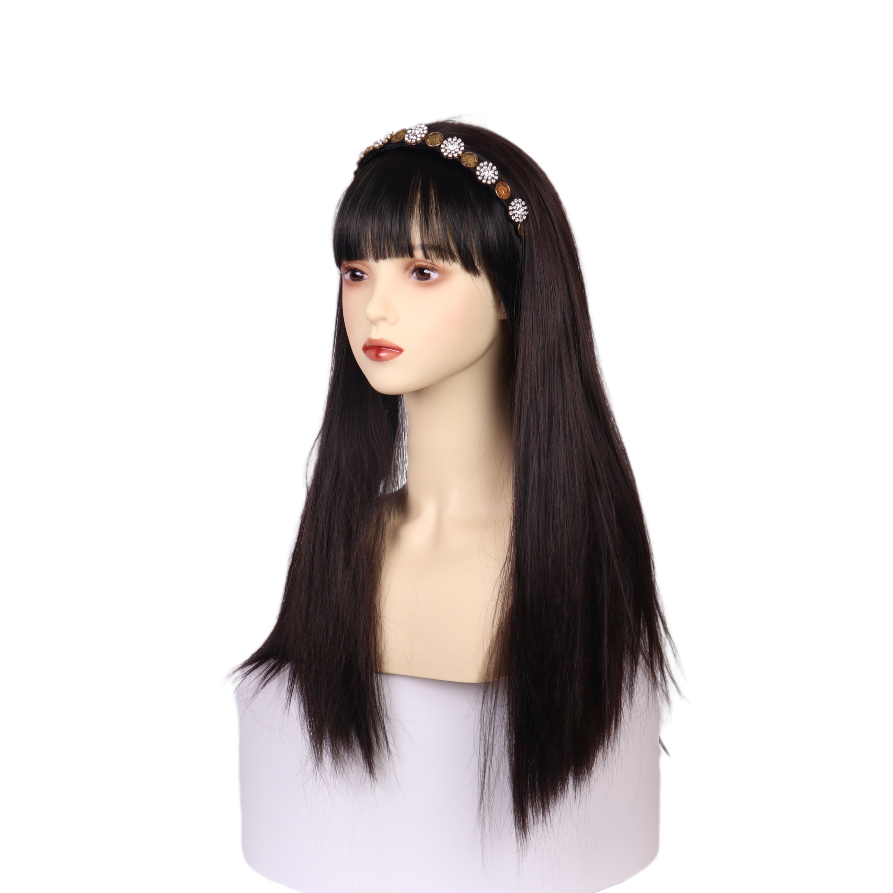 Long Straight Wig With Rhinestone Connection Hairband Wig for Women ...