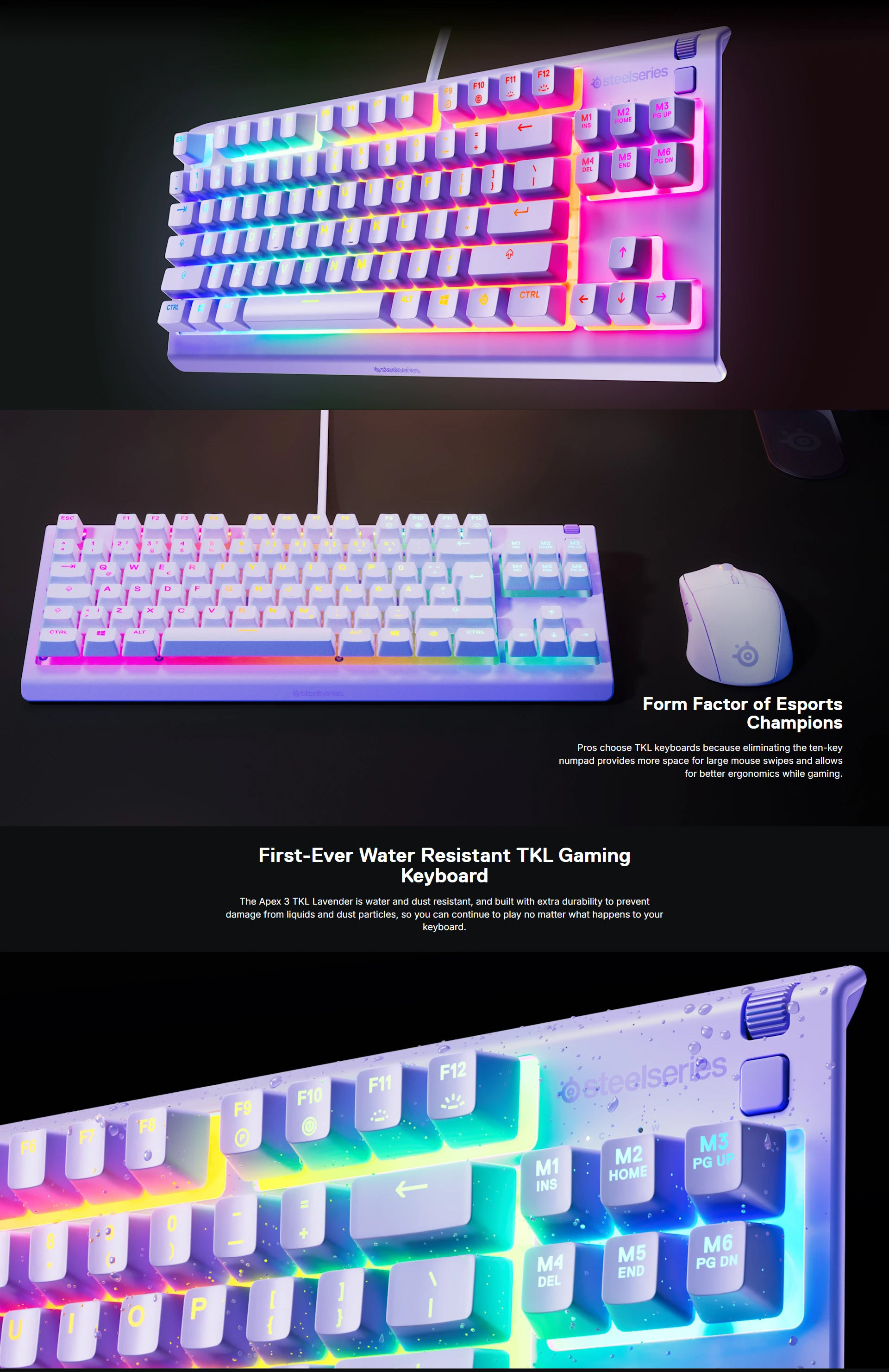 SteelSeries Apex 3 TKL RGB Water & Dust Resistant Gaming Keyboard ...