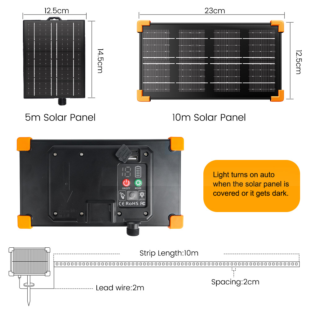 15M/49.2ft Solar Strip Lights Outdoor Waterproof Cove light strip ...