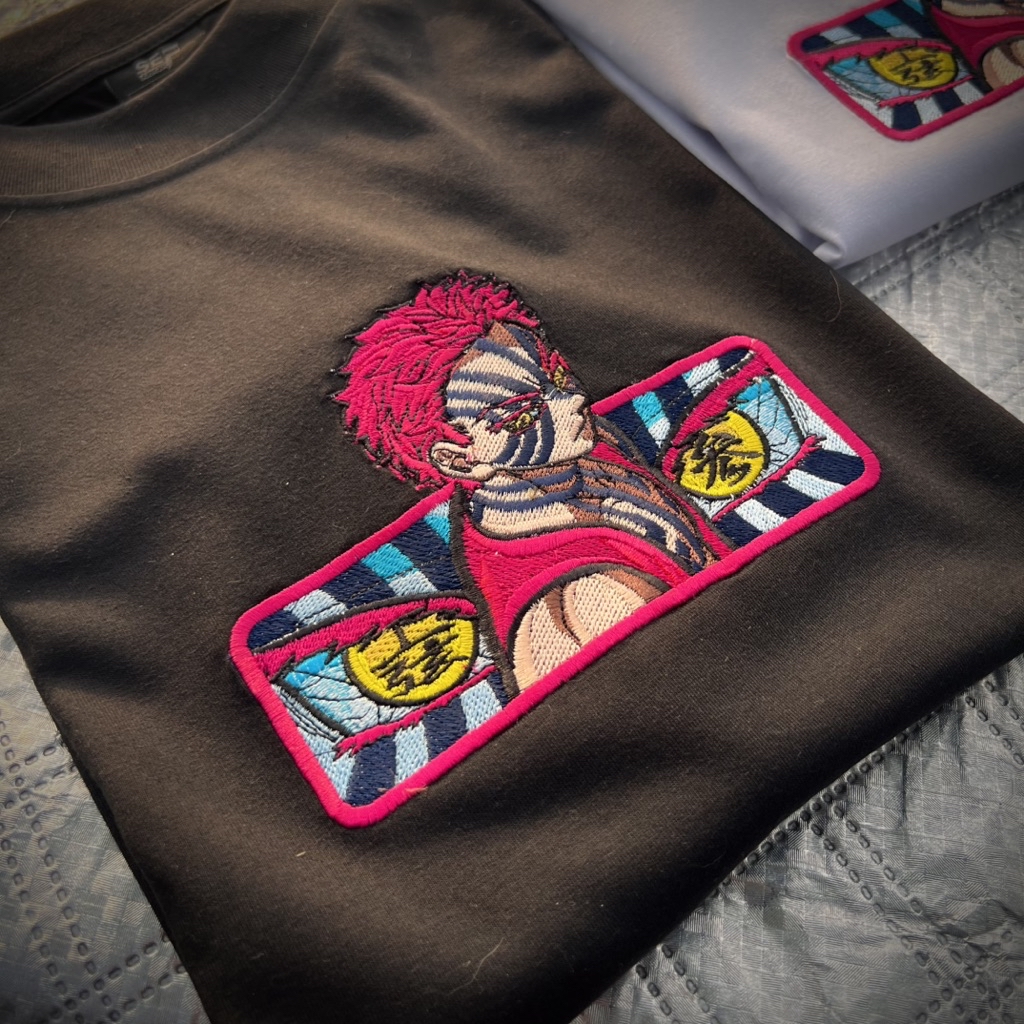 Sef Apparel Anime T-shirt Embroidered Embroidery Akaza of Demon Slayer ...