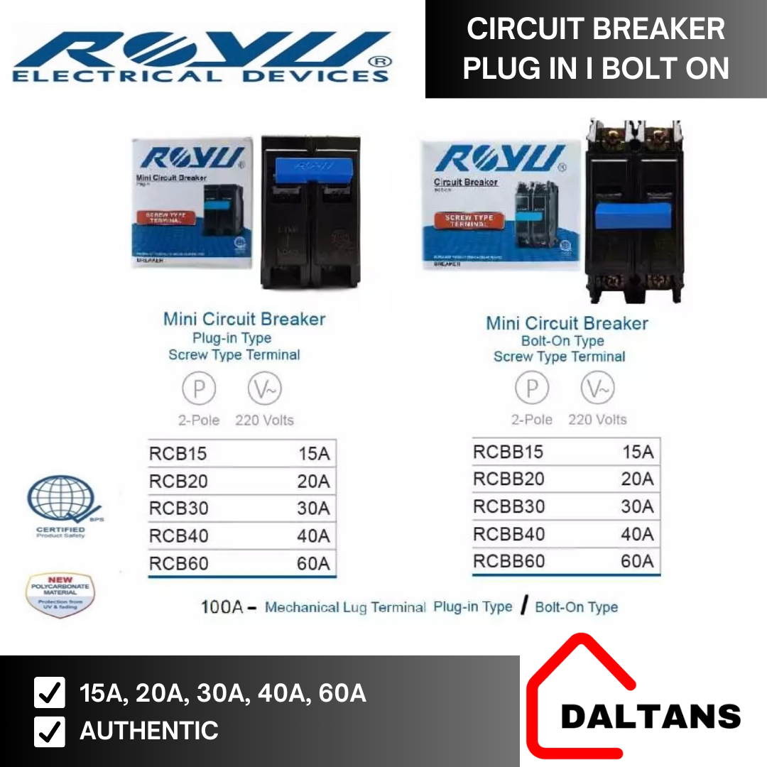 ROYU MINI CIRCUIT BREAKER PLUG IN / BOLT ON TYPE SCREW TYPE TERMINAL ...