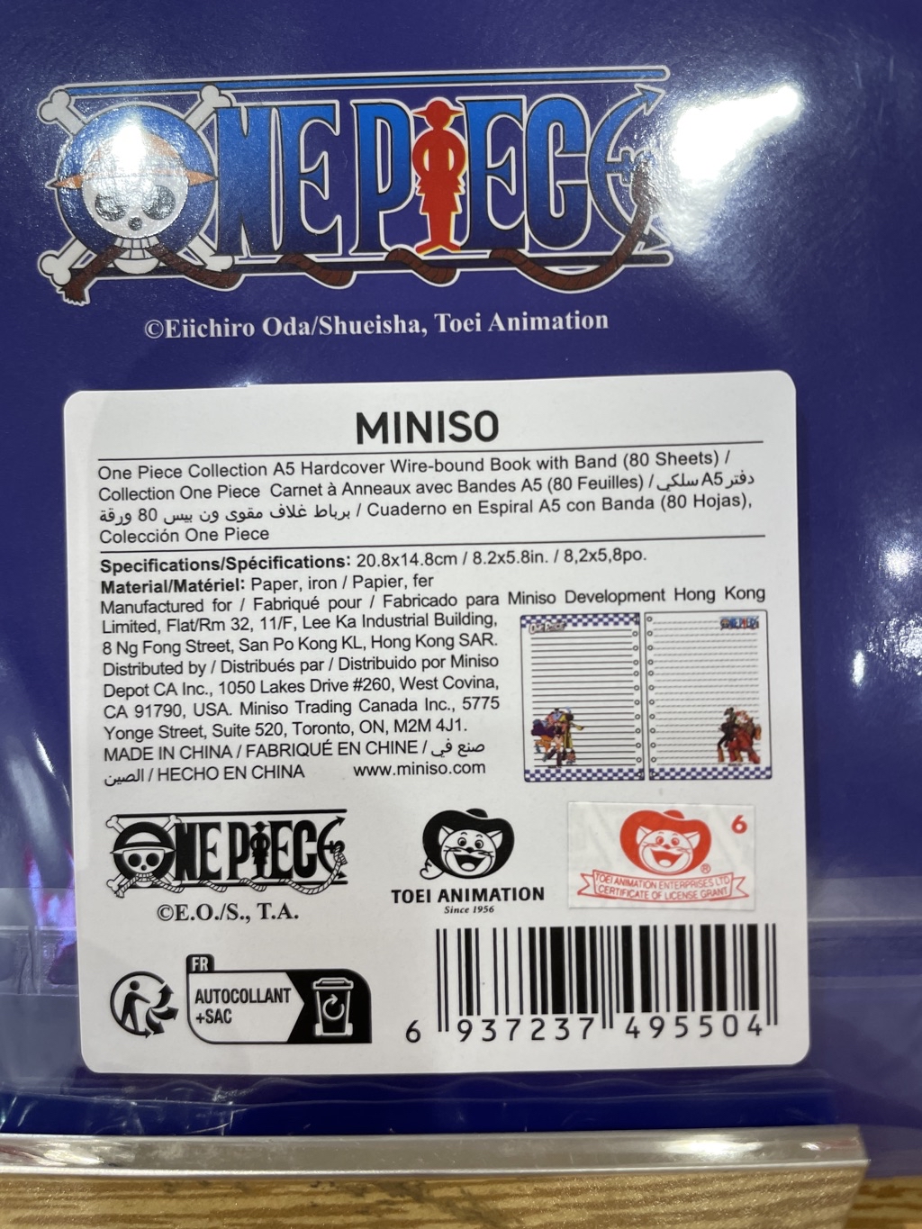 MINISO ONE PIECE COLLECTION A5 HARDCOVER WIRE-BOUND NOOK w/ BAND ...