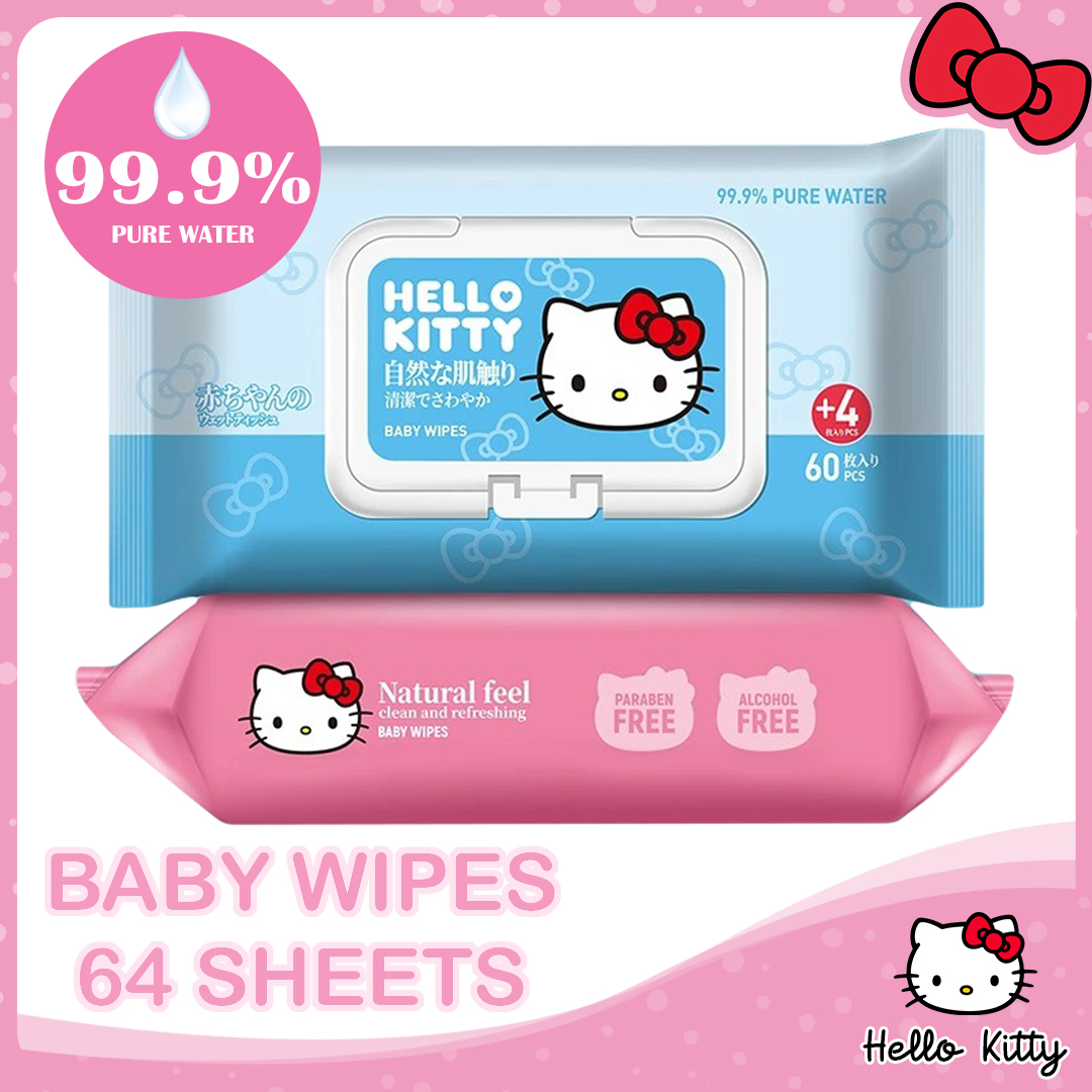 Hello Kitty 99.9% Pure Water Natural Feel Baby Wipes 64 Sheets | Shopee ...