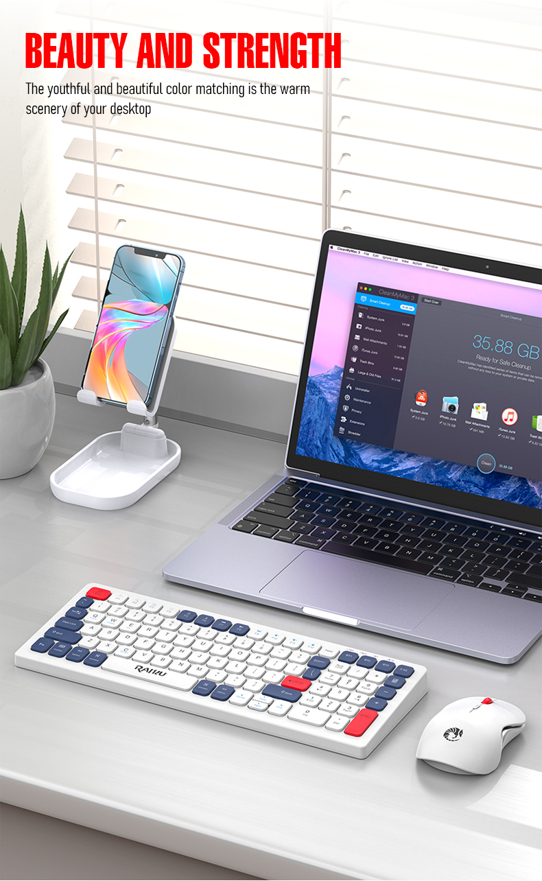 Raiku R906 Wireless Keyboard Mouse Set - 2.4G/BT Scissor Keys 100 Keys ...