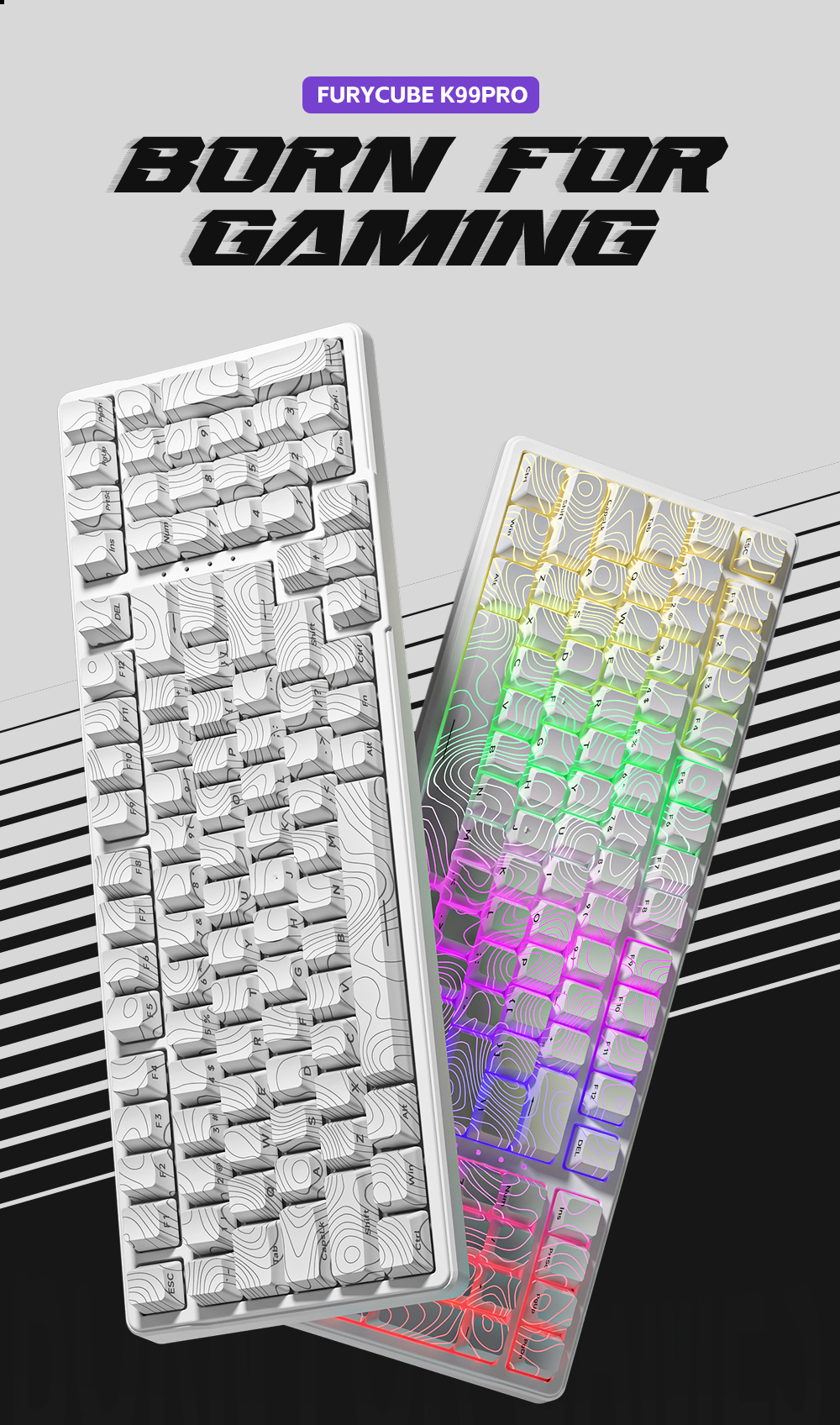 FURYCUBE K99 PRO Gaming Keyboard Wireless Gasket Structure Hotswappable ...