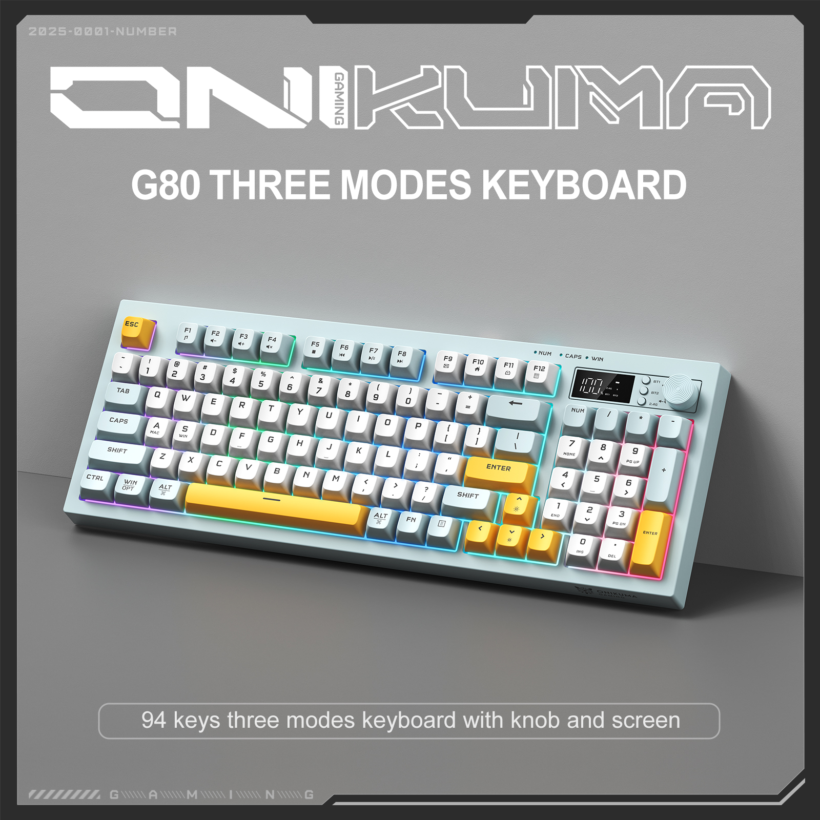 ONIKUMA G80 Mechanical Gaming Keyboard RGB 2.4G Bluetooth 94Keys Tri ...