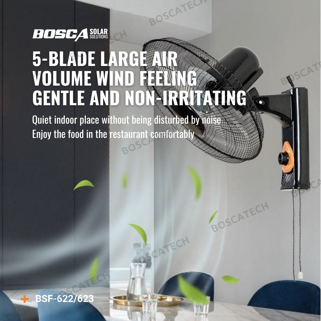 BOSCA 16" Wall-Mounted Solar Fan 25W Rechargeable Solar 9V Fan with 5 ...