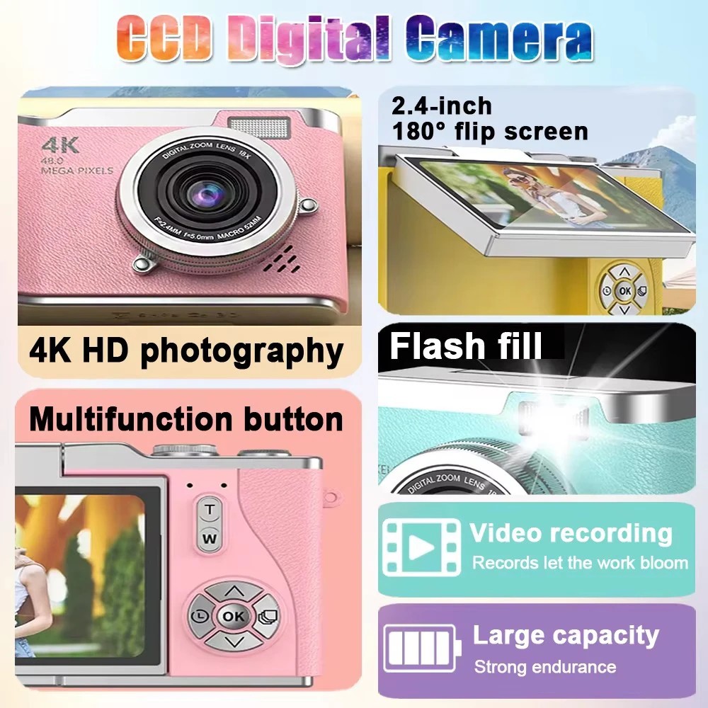 4K Digital Camera For Photography Vlogging 48MP HD Retro Digicam 8X ...