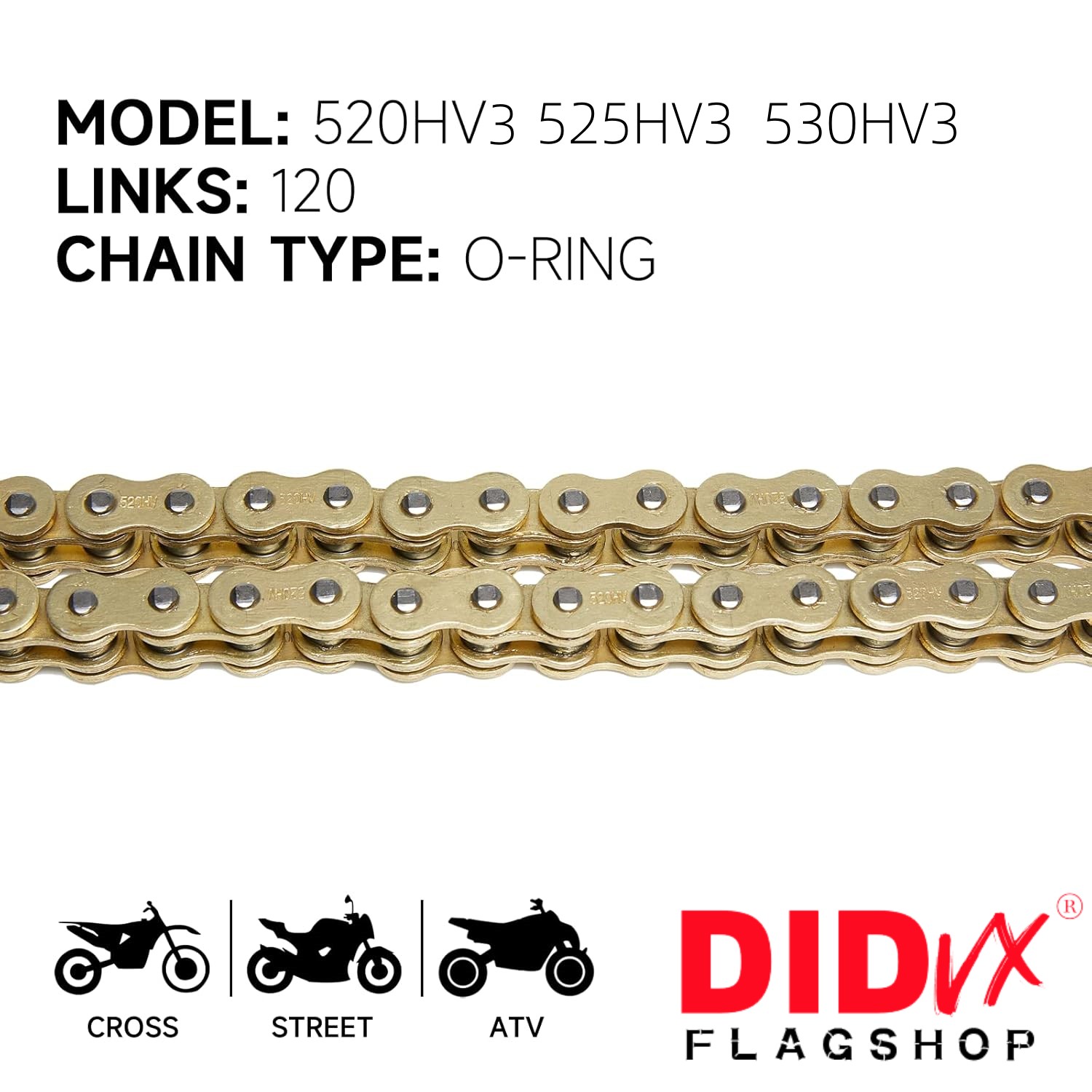 DID Oring Motorcycle Chain Oil Seal Chain 428/520/525/530 Chains 120 ...