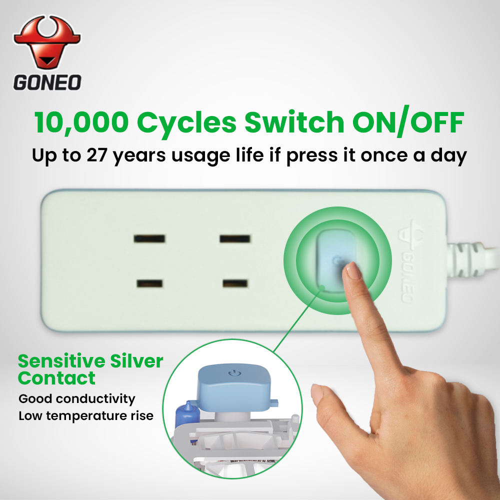 GONEO 3 Gang Portable Extension with Power Switch and 2 Meters Cord ...