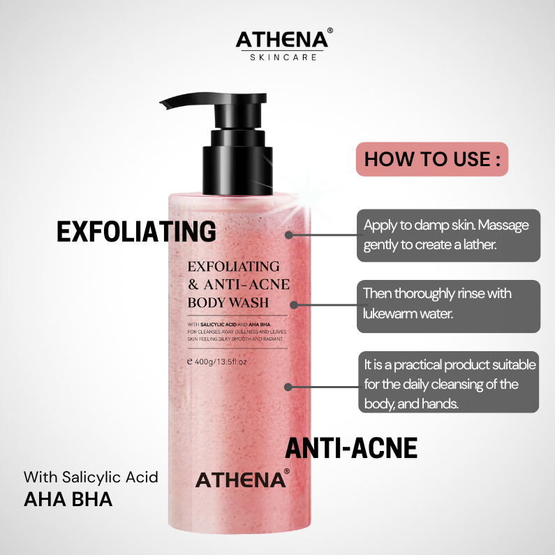 Athena Exfoliating & Anti-Acne Body Wash with Salicylic Acid, AHA BHA ...
